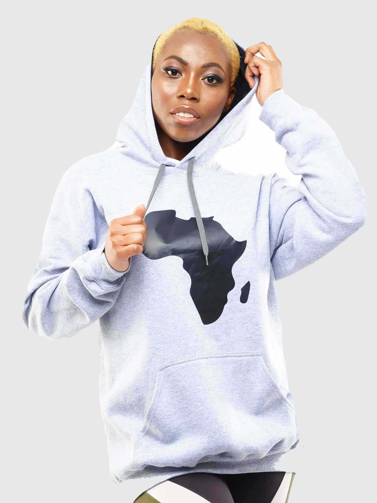 Women's Hoodies - Grey Hood with Black Vinyl Africa Map – nyagua